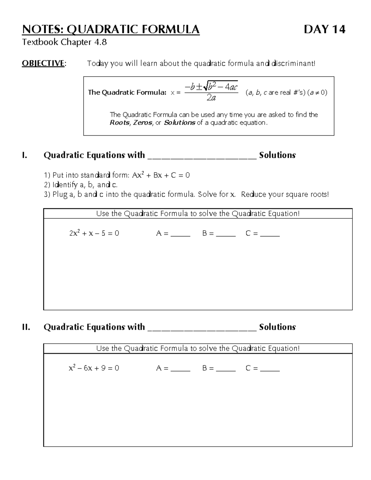 Math 11.13 Final Exam Notes: Understanding the Quadratic Formula - Studocu