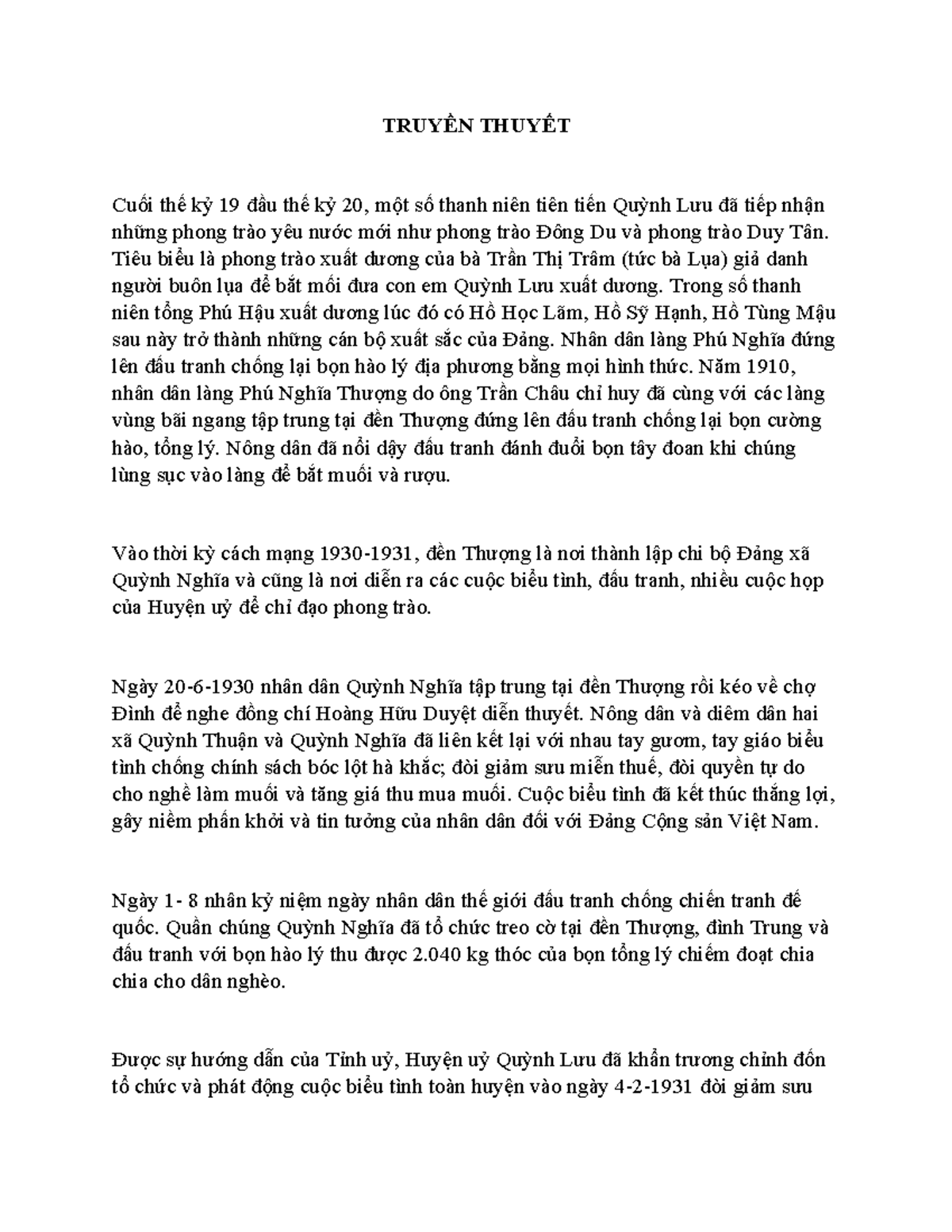 TRUYỀN THUYẾT VỀ PHONG TRÀO CÁCH MẠNG QUỲNH NGHĨA - 123 - Studocu