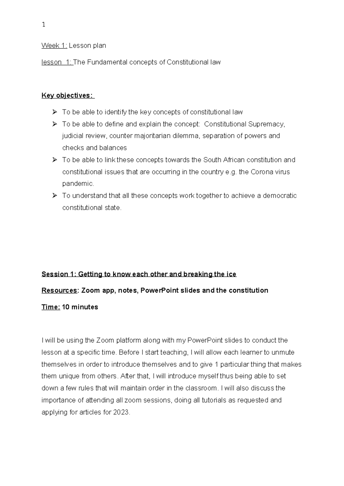 LAW 101: Week 1 Lesson Plan on Constitutional Law Concepts - Studocu
