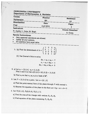 MATH 204 Formulas - MATH 204 Formulas List is not all encompassing. Cofactor Cof(A)ij = - Studocu