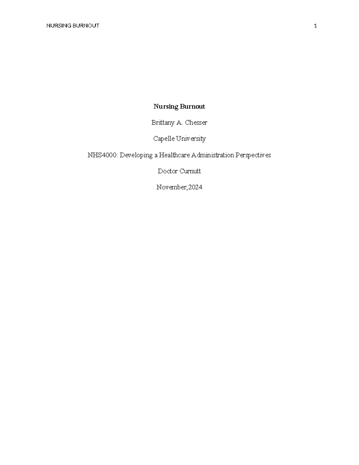 NURS-FPX4000 Assessment 2 11062024 - Copy - Nursing Burnout Brittany A ...