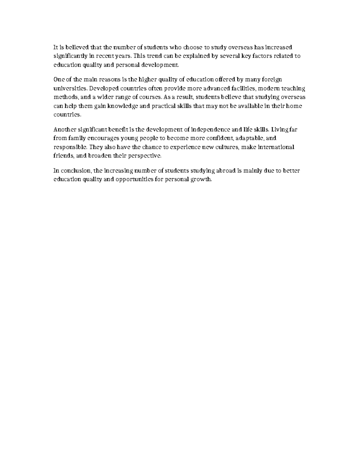 IELTS Task 2: Studying Abroad - Factors for Growth (Band 6.5) - Studocu