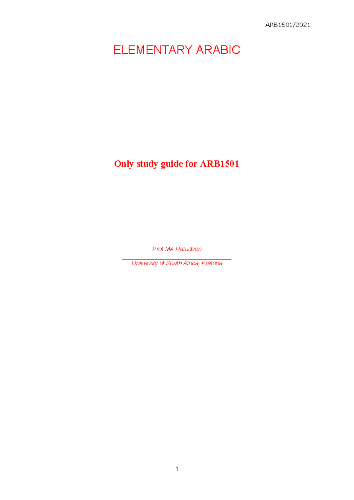 Study Guide for ARB1501: Introduction to Elementary Arabic - Studocu