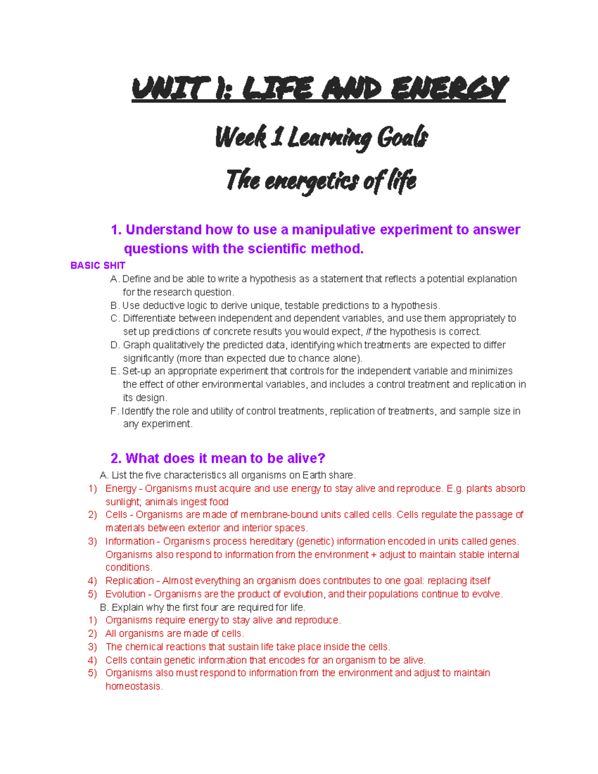 IB 150 Final Exam Study Guide: Life, Energy, and Cellular Processes ...