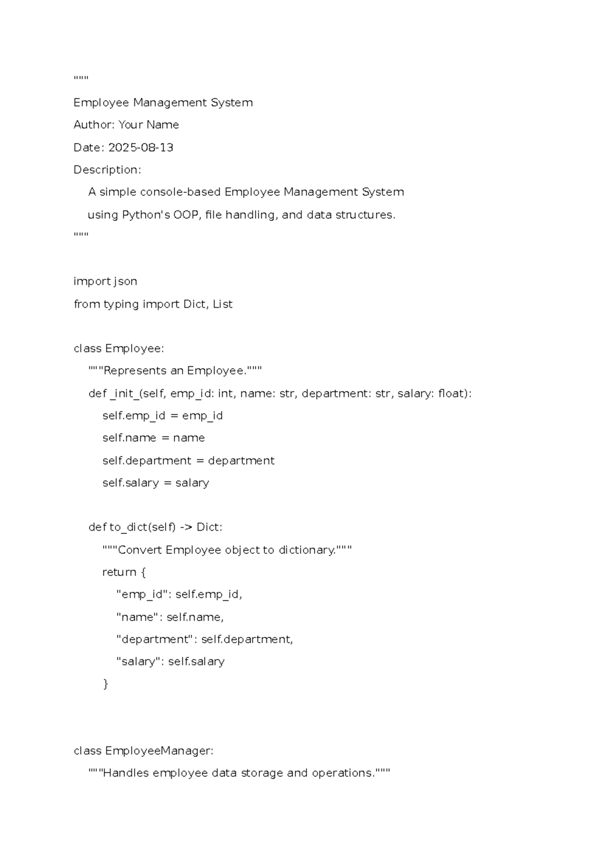 Employee Management System: OOP & File Handling Overview - Studocu