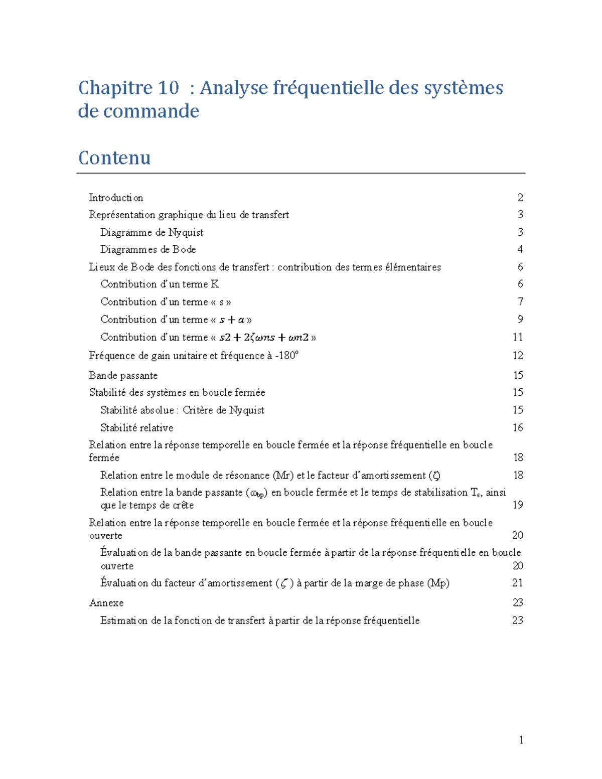 Chapitre 7 - Erreurs statiques des systèmes de contrôle (Cours) - Studocu