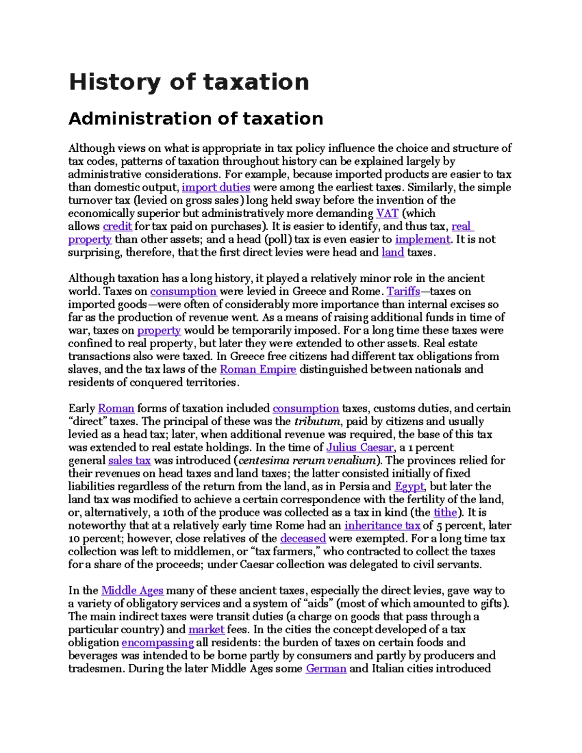 History of taxation - notes - History of taxation Administration of ...