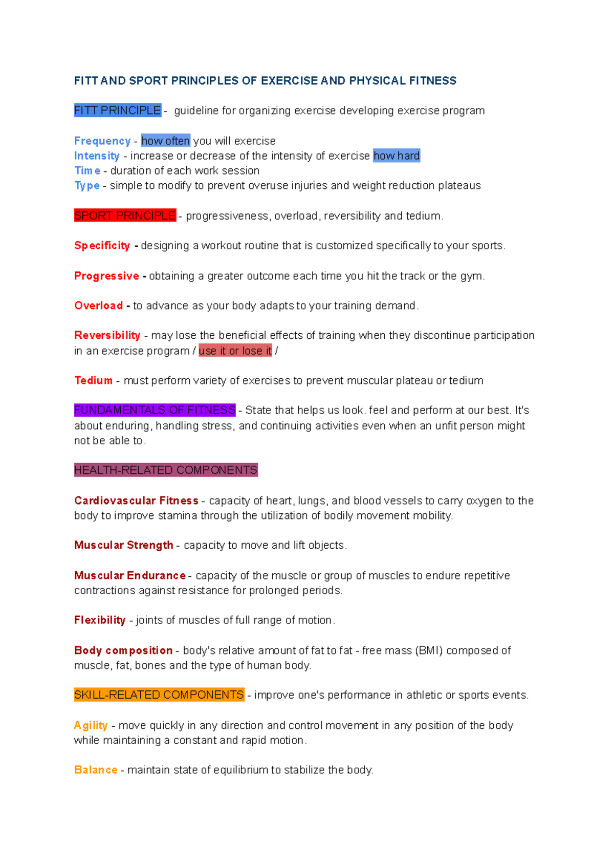 Pathfit- Reviewer - It help younto understand it better - FITT AND ...