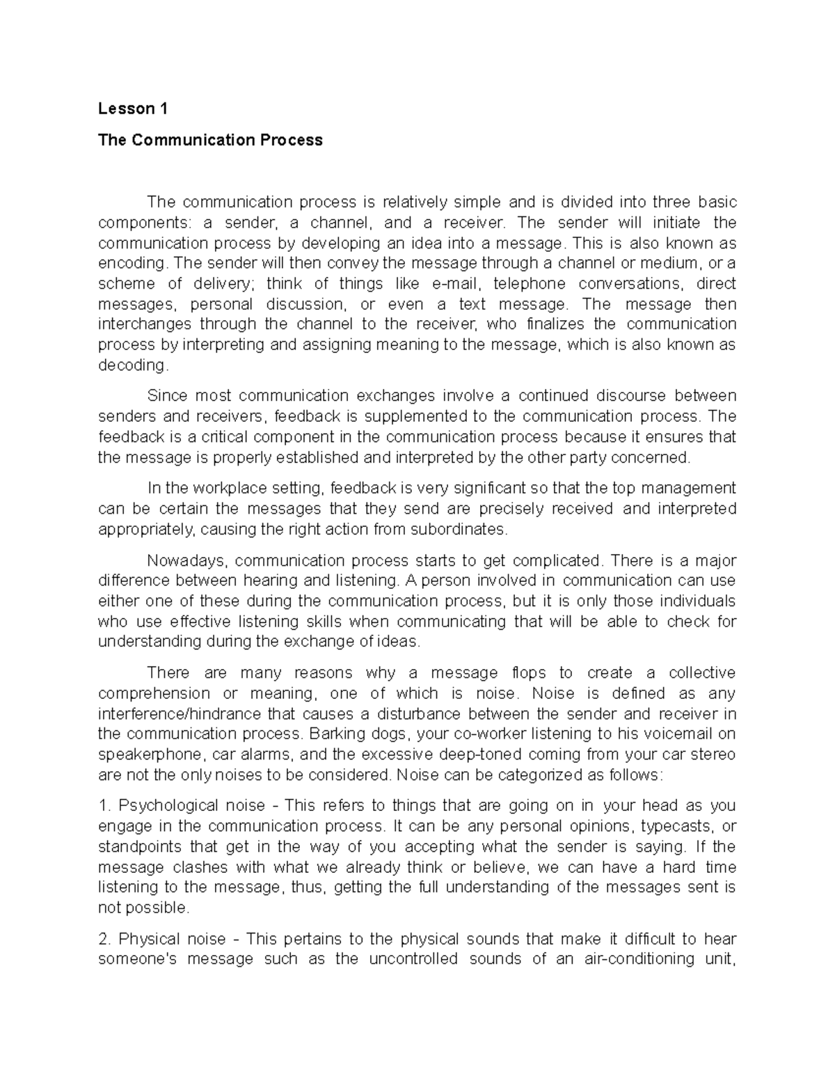 Lesson 1: Understanding the Communication Process and Its Elements ...