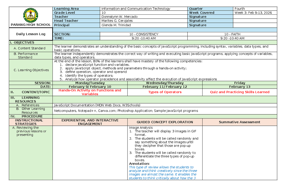4th Qtr Week 3 - Daily Lesson Plan (ICT 10) - Studocu
