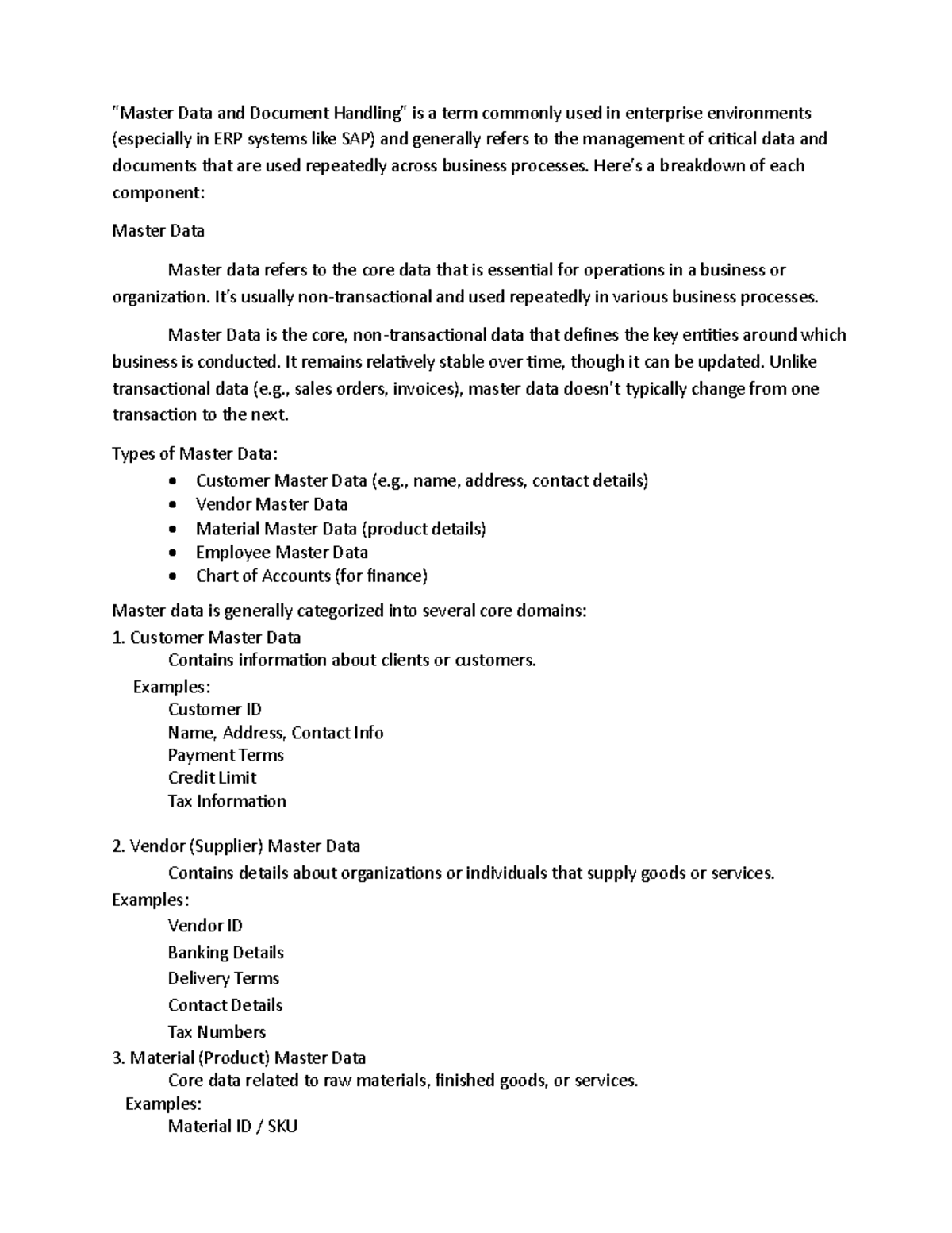 Master Data and Document Handling Overview (Course Code: MDM101) - Studocu