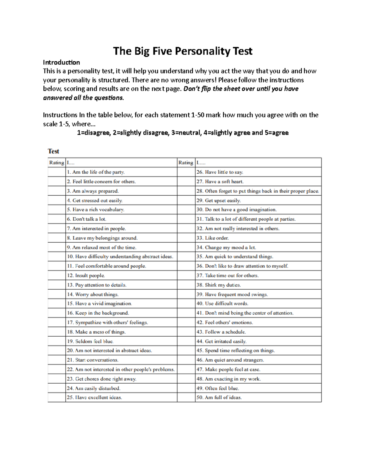The Big Five Personality Test - The Big Five Personality Test ...