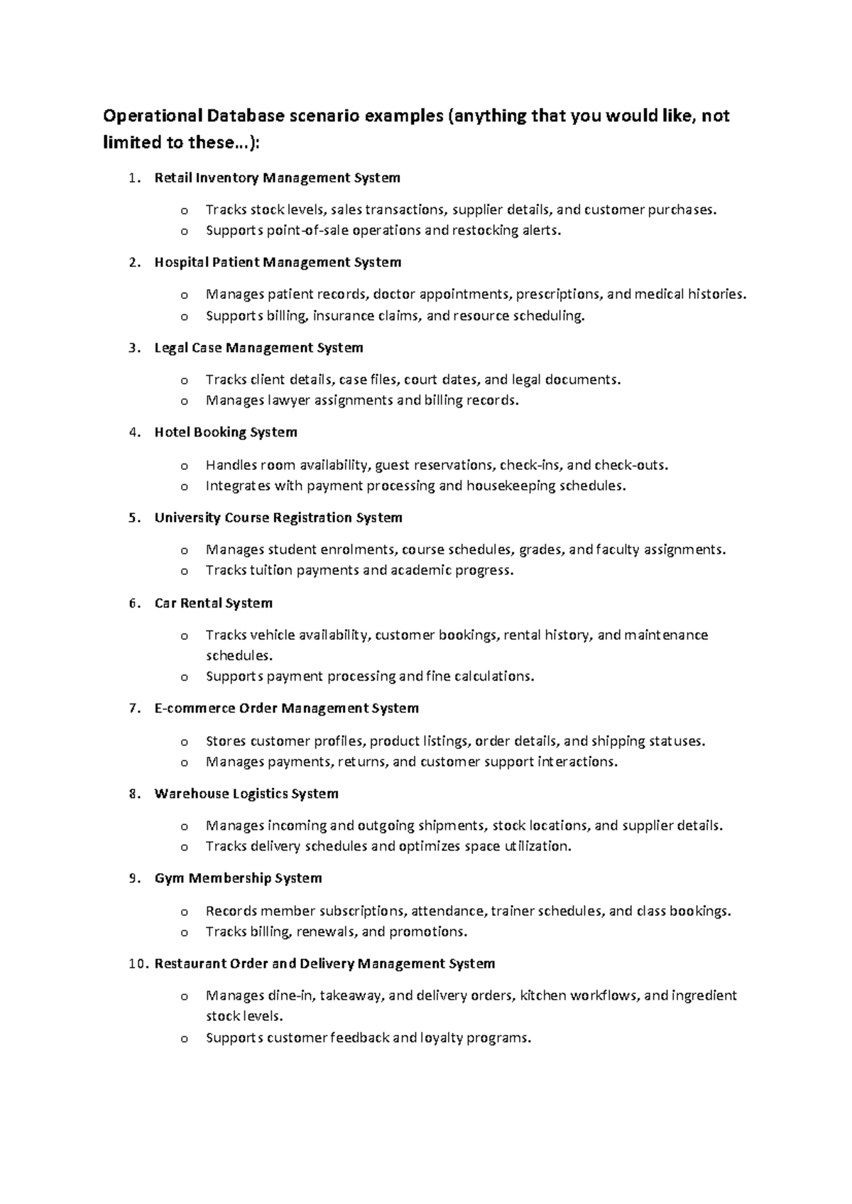 Operational Database Scenarios: Examples for Various Sectors - Studocu
