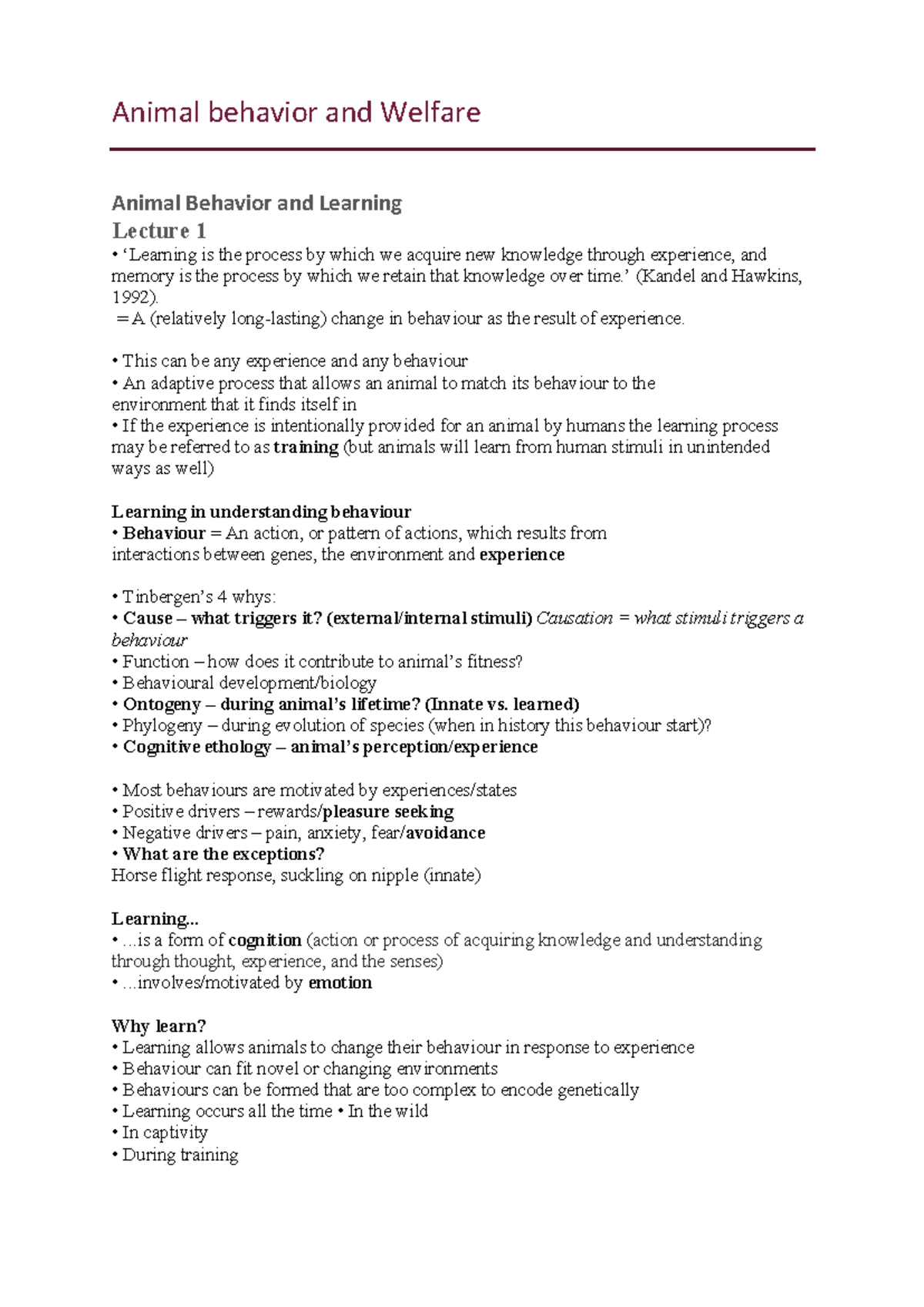 Animal Behavior & Welfare Notes for ANML 101: Learning Theories ...