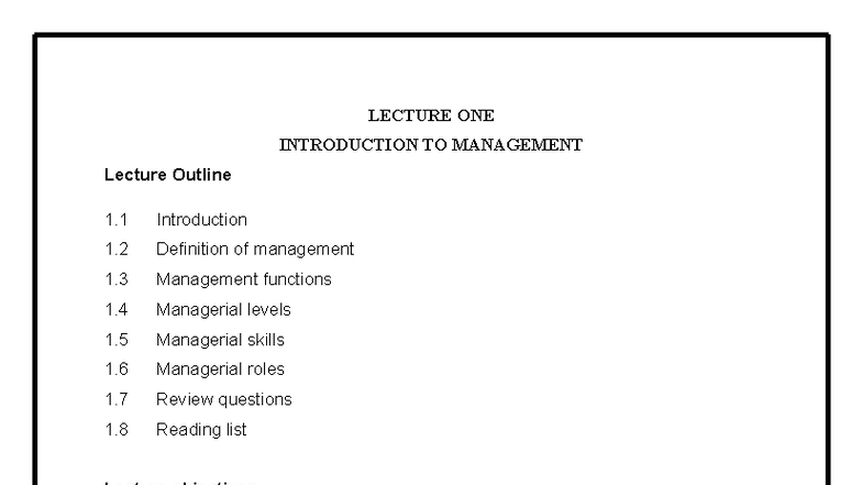 LECTURE 1: INTRODUCTION TO MANAGEMENT - Key Concepts & Skills - Studocu