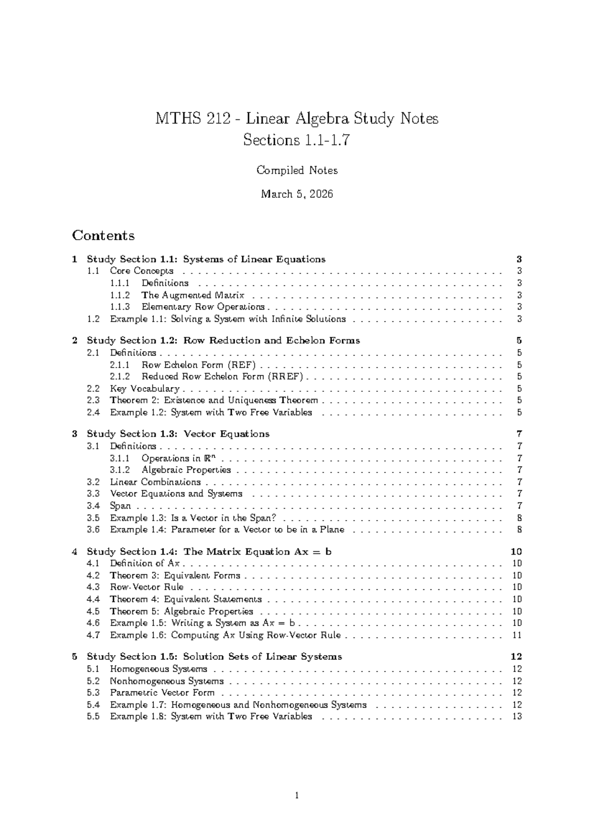 MTHS 212 Linear Algebra Study Guide: Comprehensive Notes - Studocu