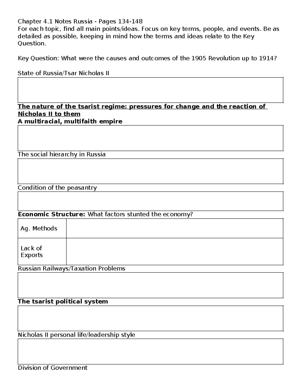 Chapter 4.1 Study Notes on Russia: Causes and Effects of the 1905 ...