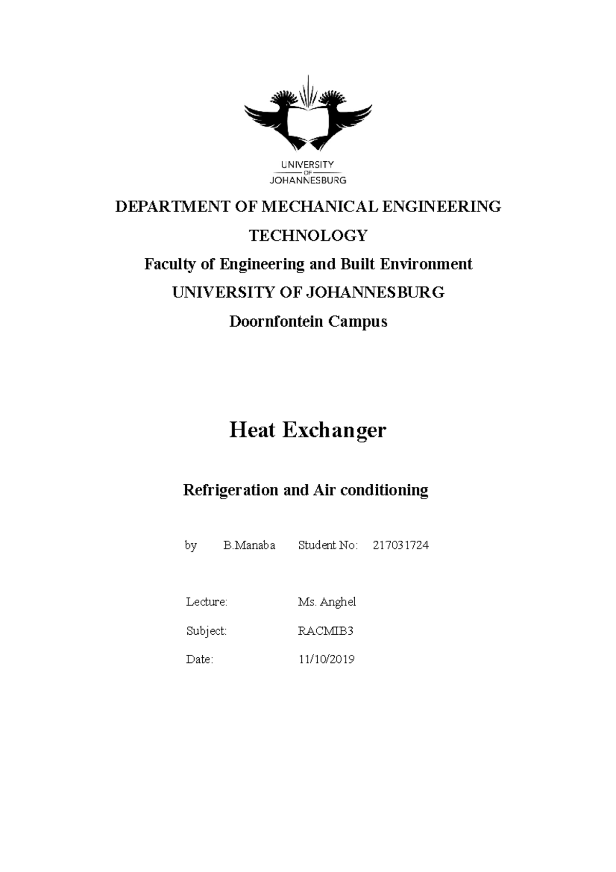 RACMIB Heat Exchanger Lab: Comparative Analysis of Flow Types - Studocu