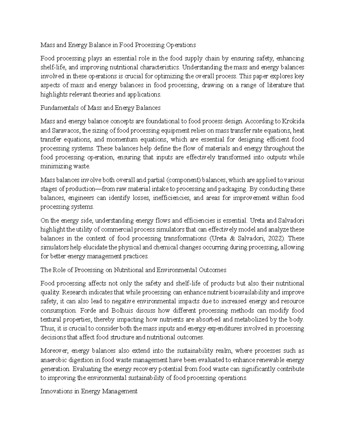 Mass & Energy Balance in Food Processing Operations: Key Insights - Studocu