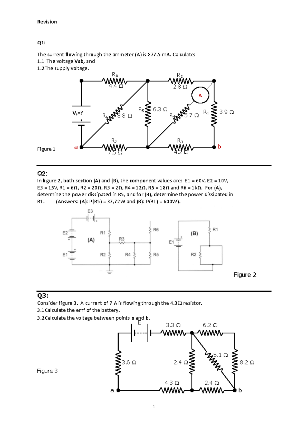 Revision Q1: Series and Parallel Circuit Calculations and Analysis ...