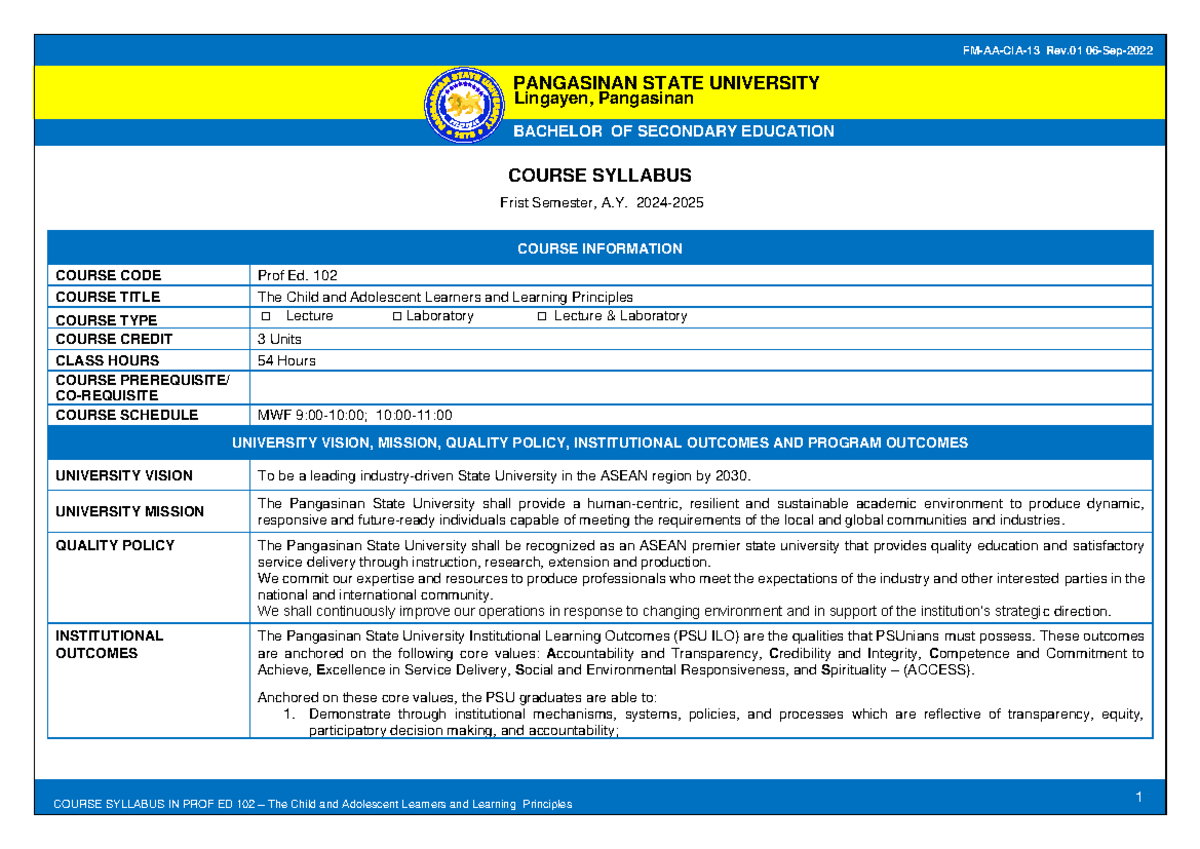 Prof Ed 102 - Comprehensive Notes on Child & Adolescent Learning ...