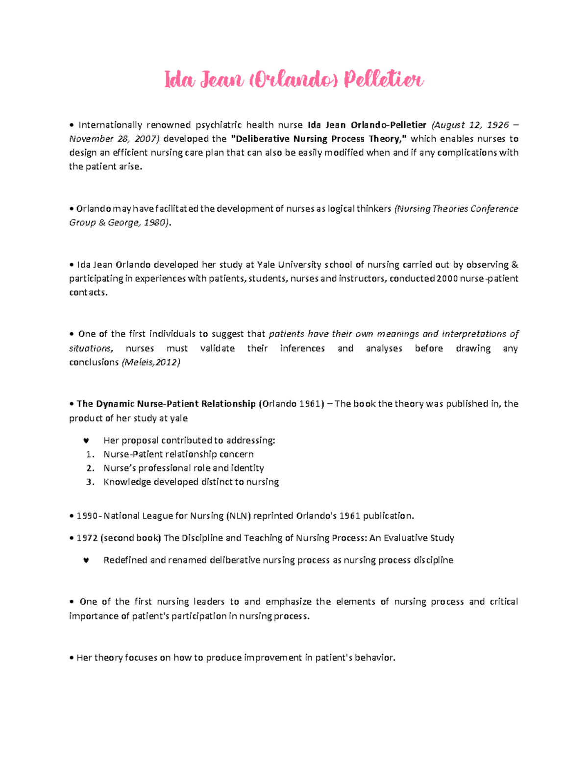 Deliberative Nursing Process Theory - Ida Jean (Orlando) Pelletier ...