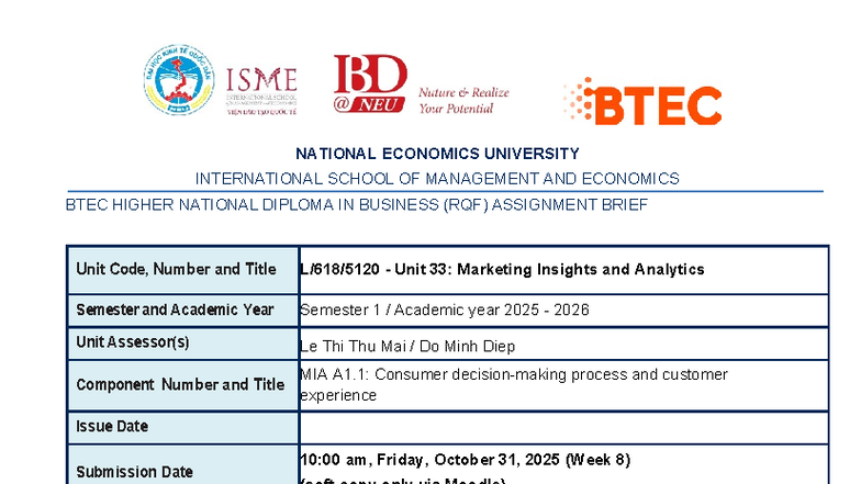MIA A1 Assignment Brief: Marketing Insights & Consumer Experience - Sep ...