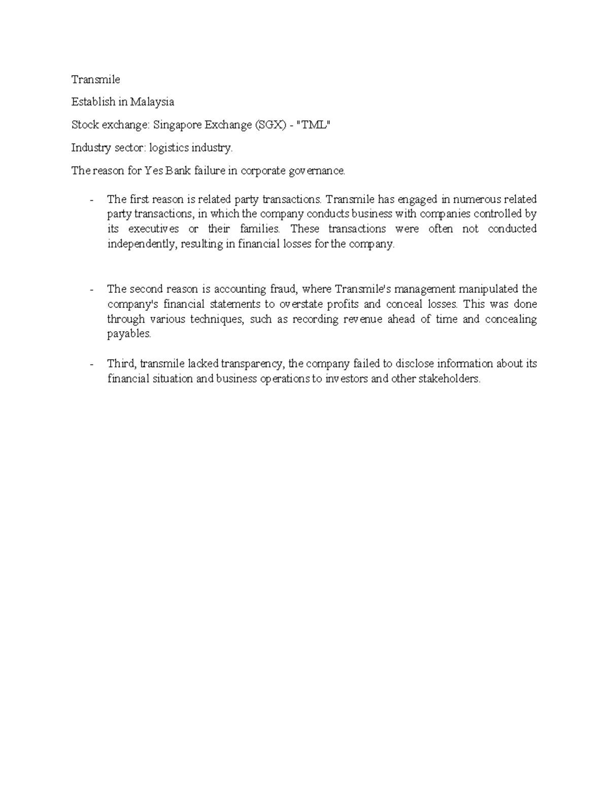 Corporate Governance Case Study: Transmile's Failures & Lessons - Studocu