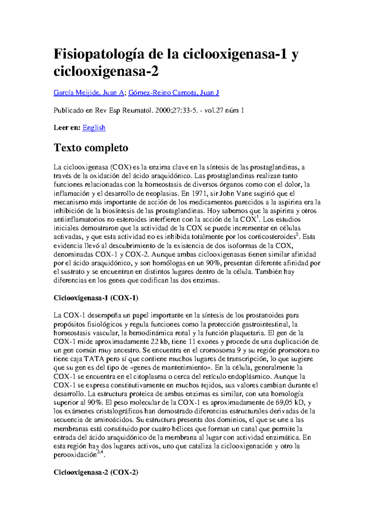 Fisiopatología de la COX-1 y COX-2: Un Análisis Detallado - Studocu