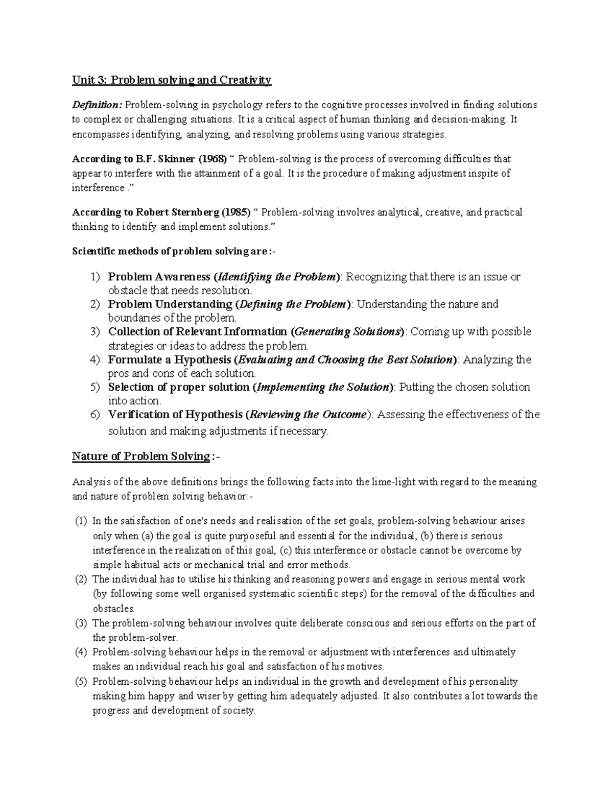 Unit 3: Problem solving and creativity in psychology - Studocu