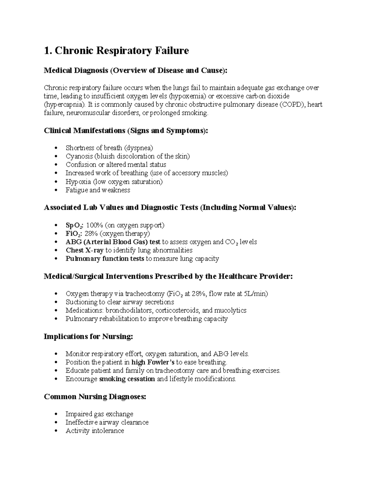 5 Medical Diagnoses Overview: Chronic Respiratory Failure, Heart ...