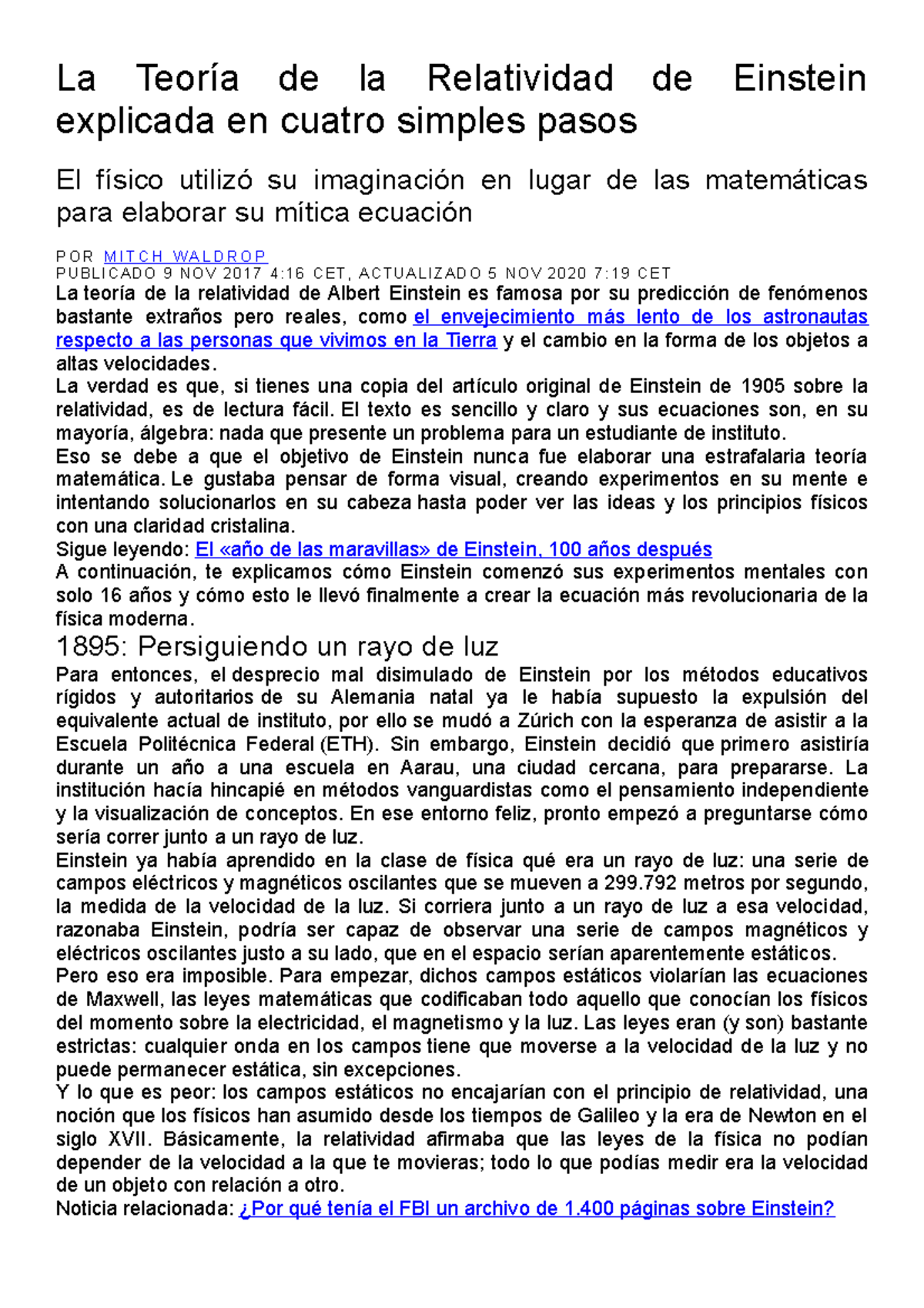 La Teoría de la Relatividad de Einstein explicada en cuatro simples ...