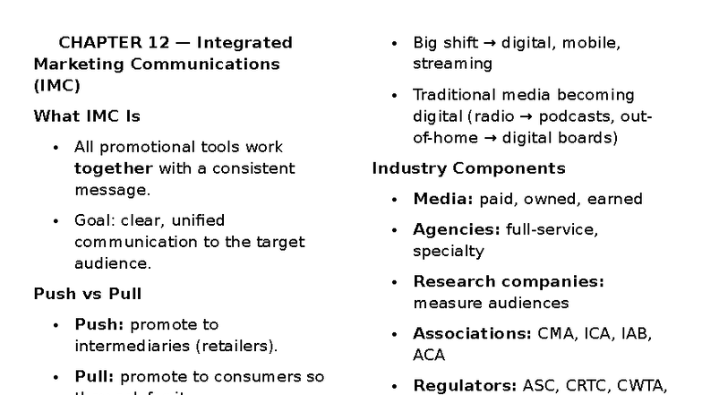 MKTG 101: CHAPTER 12 & 13 Integrated Marketing Communications ...