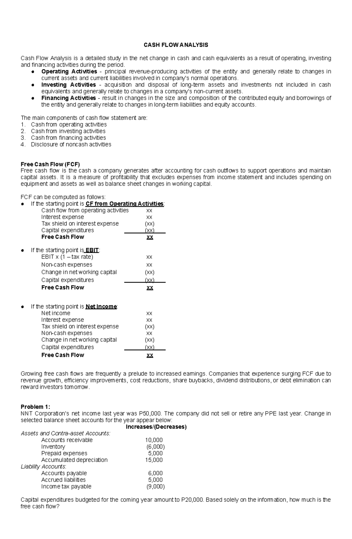 CASH FLOW ANALYSIS - Lecture Notes on Financial Activities - Studocu