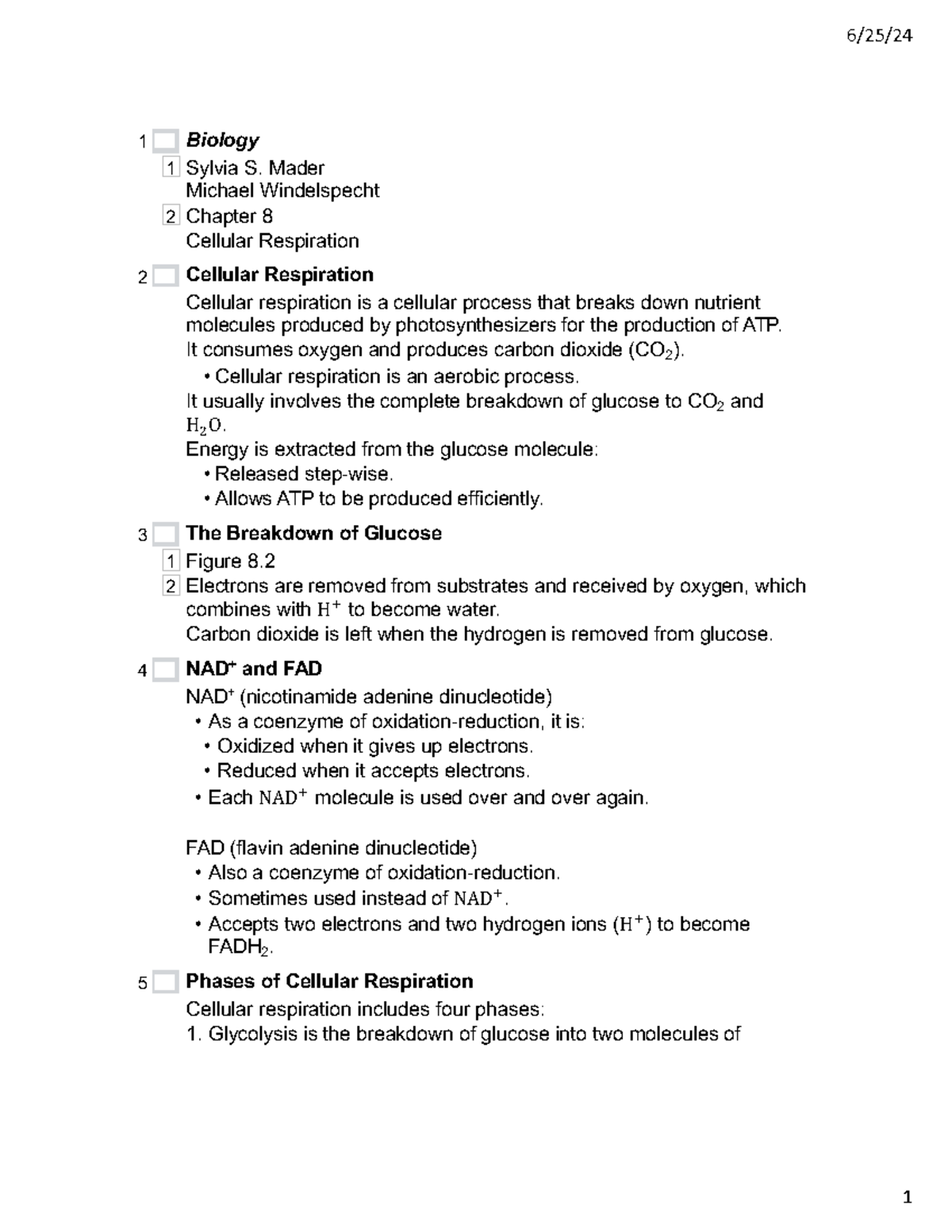 Biology 101: Chapter 8 - Cellular Respiration Notes and Overview - Studocu