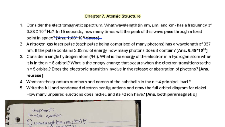Chapter 7 Practice Problems: Atomic Structure & Electromagnetic ...