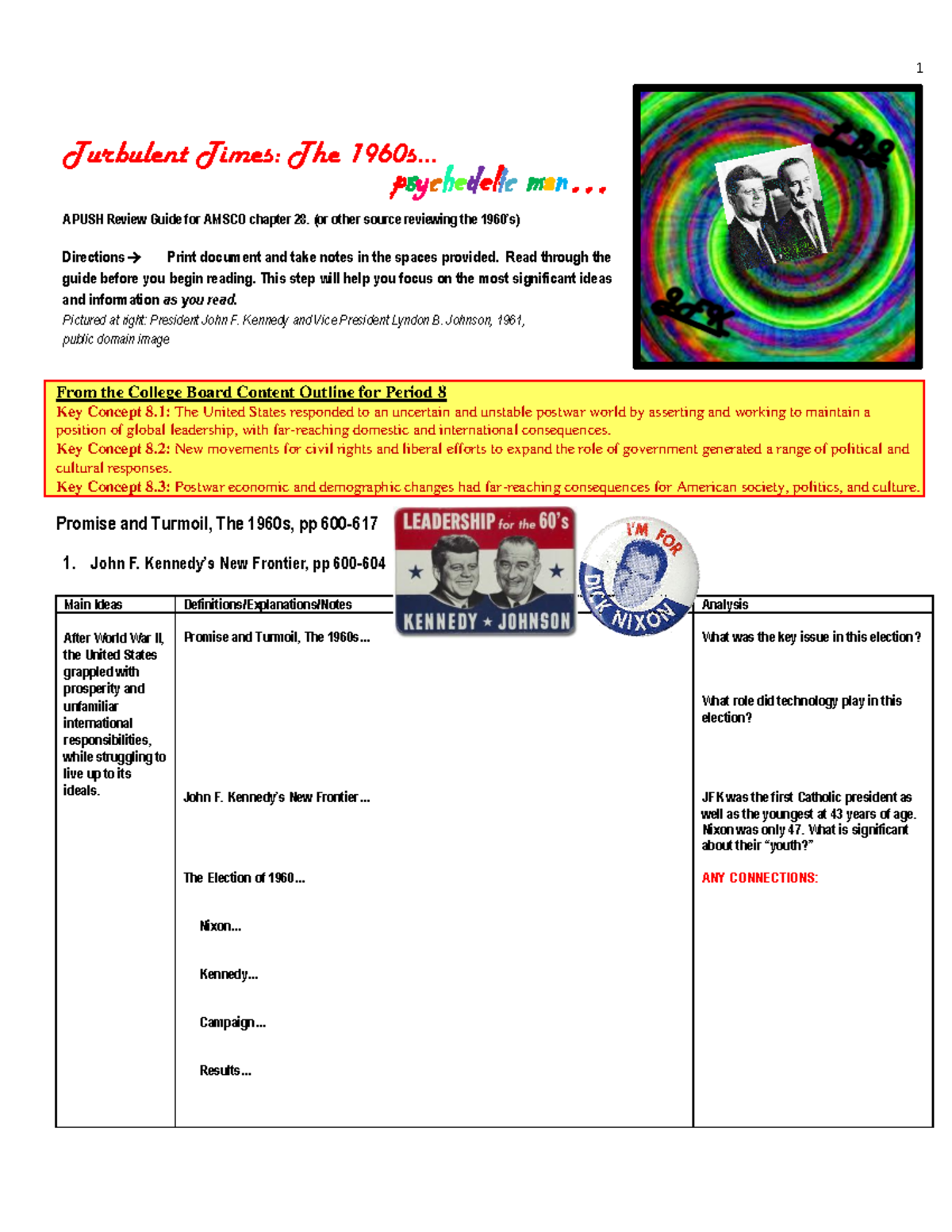 APUSH Chapter 28: Guided Reading for the 1960s Era - Studocu
