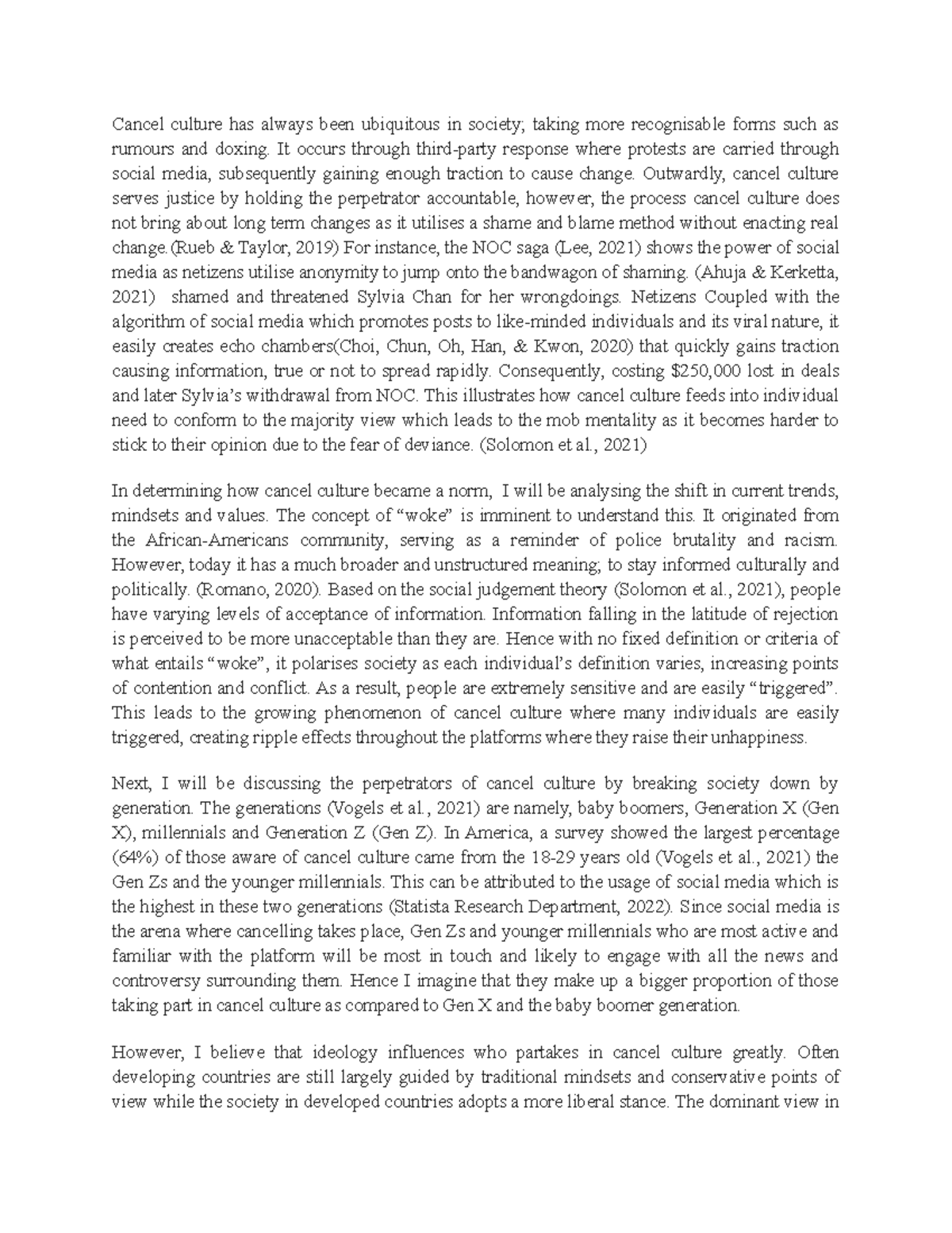 Individual Assignment II , Cancel culture - MKT3702 - NUS - Studocu