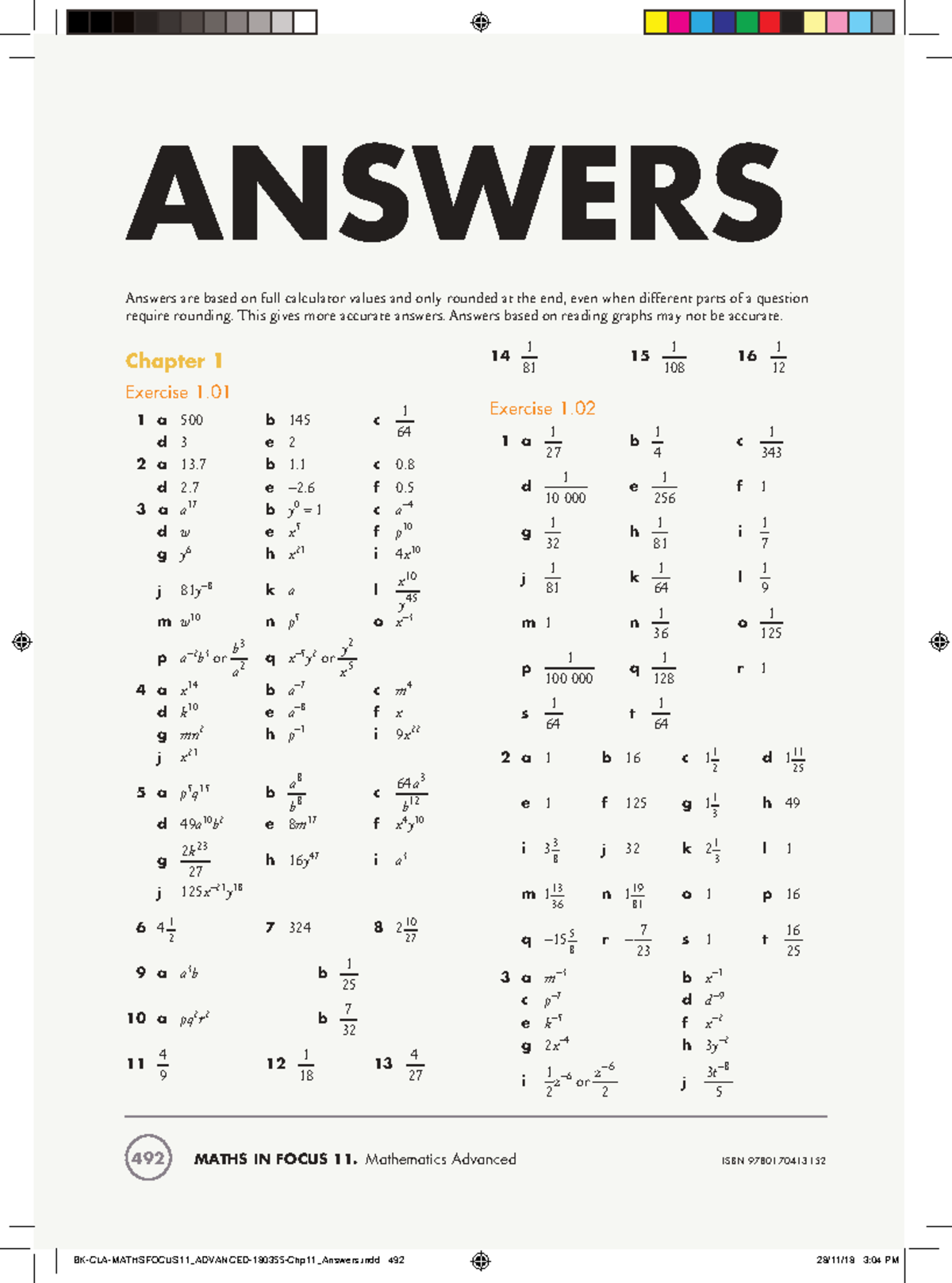 MATHS IN FOCUS 11: Advanced Final Exam Answers - Studocu