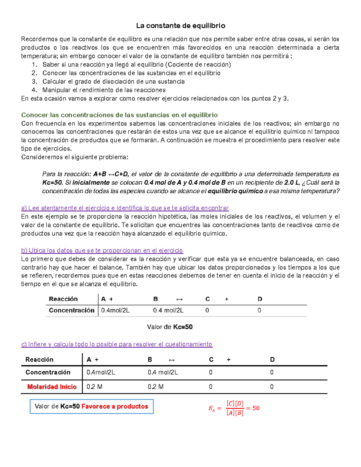 La constante de equilibrio: Explicación y Ejercicios (Química) - Studocu