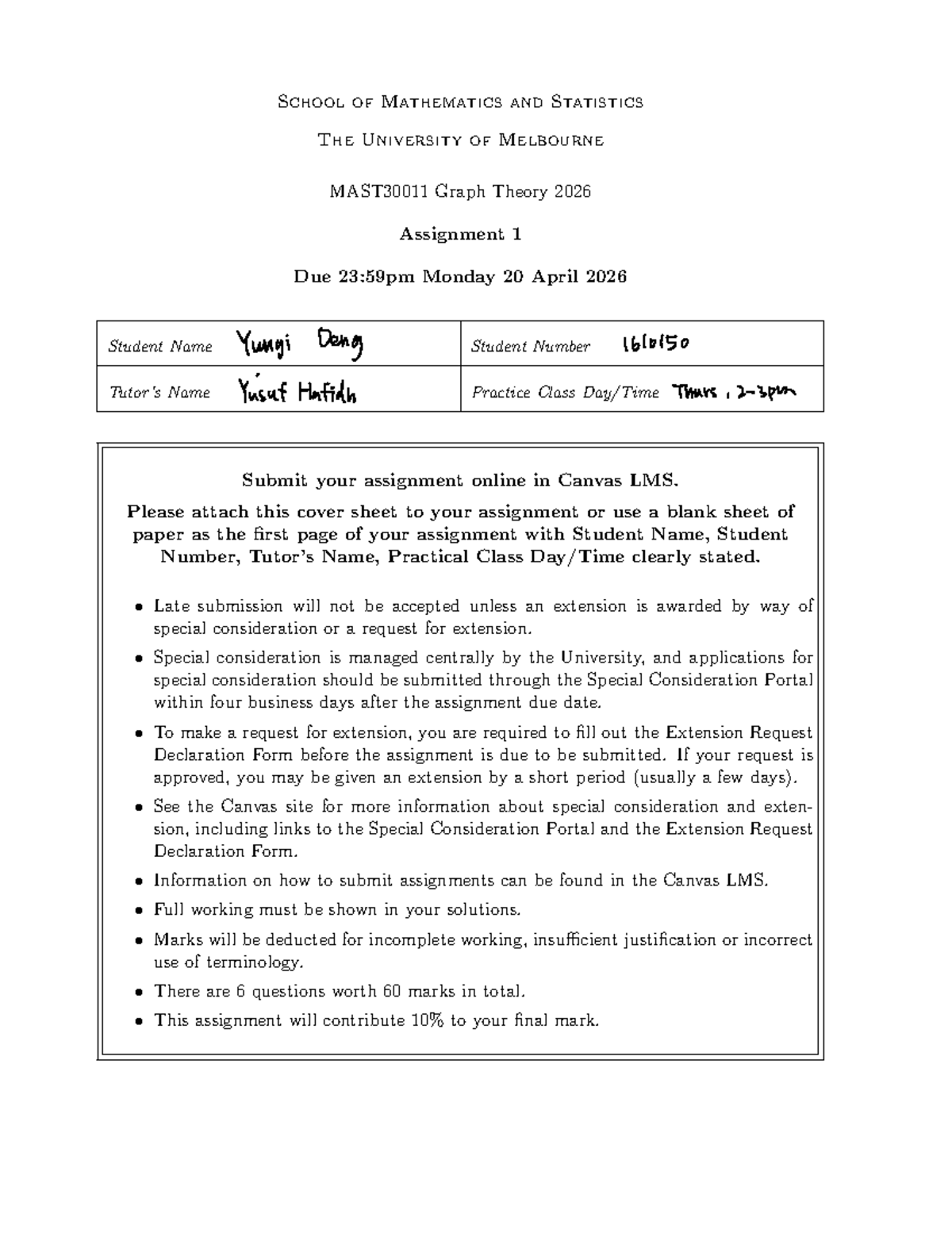 MAST30011 Graph Theory 2026 Assignment 1 Guidelines and Submission ...