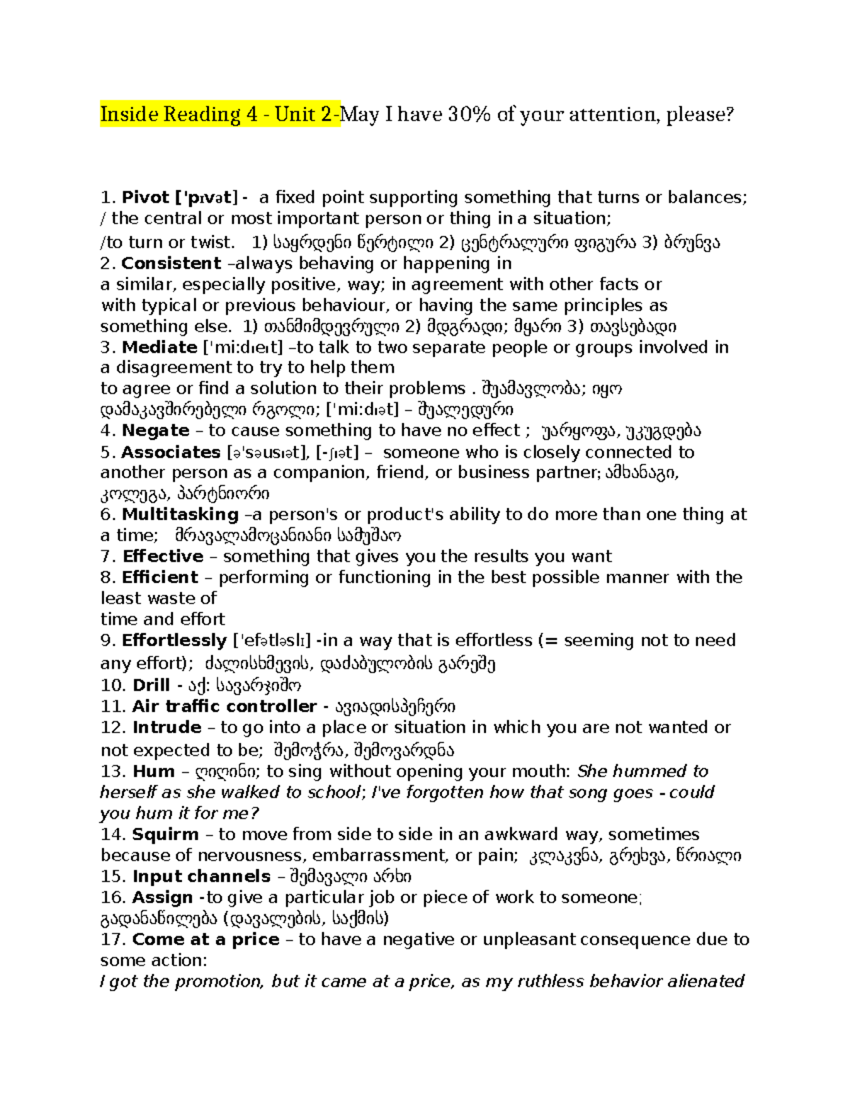 Inside Reading 4 - Unit 2 Handout: May I Have Your Attention? - Studocu