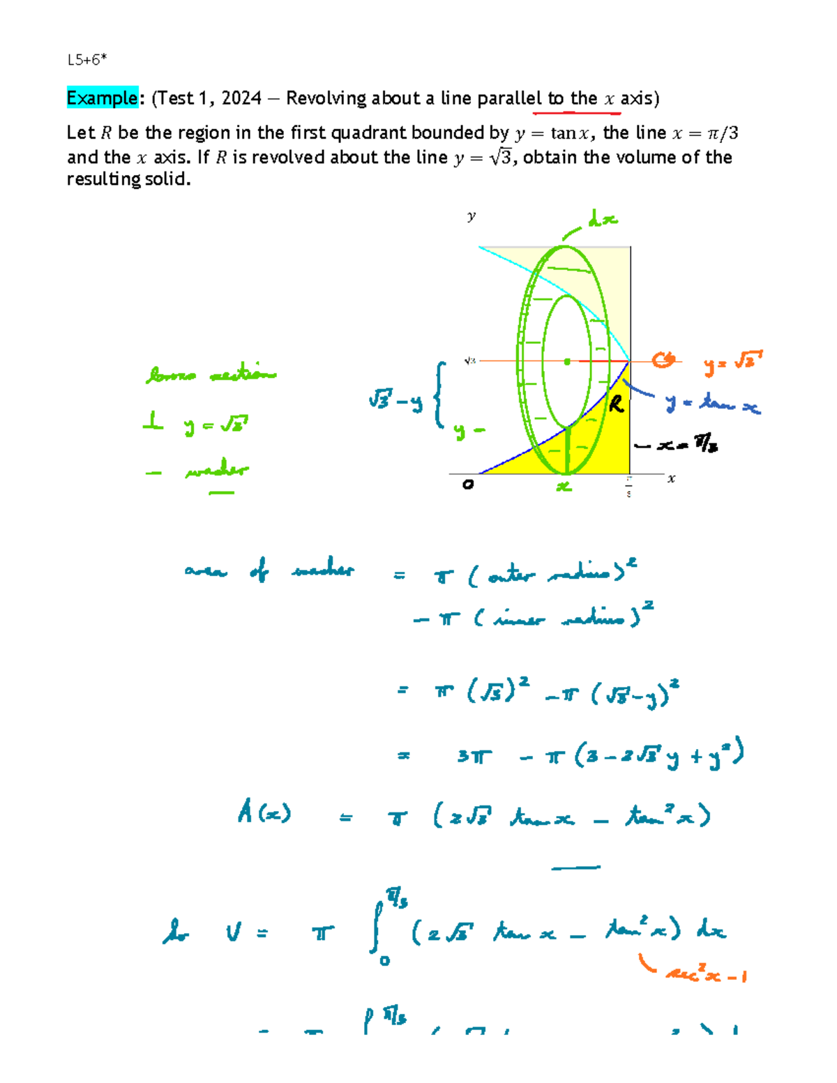 L5+6 - Volume of Solids of Revolution and Arc Length Calculations - Studocu