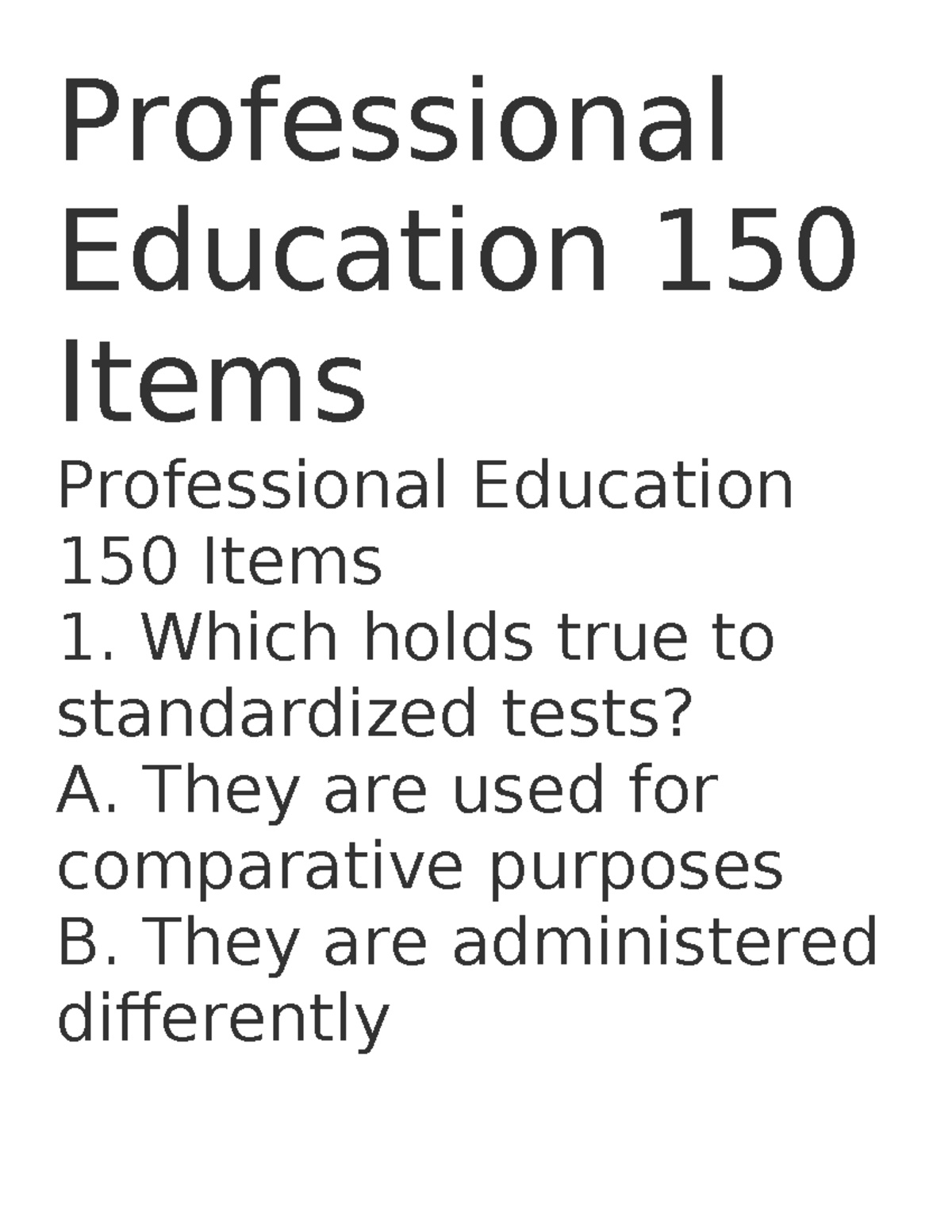 Professional Education March 2025 Professional Education 150 Items