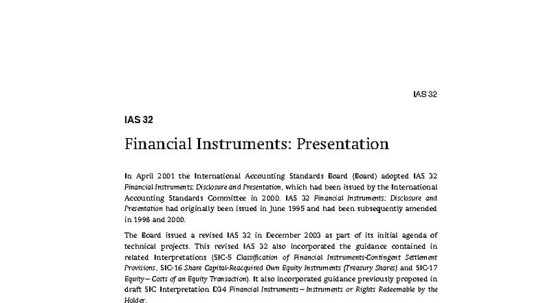 IAS 32: Financial Instruments Presentation Overview and Amendments ...