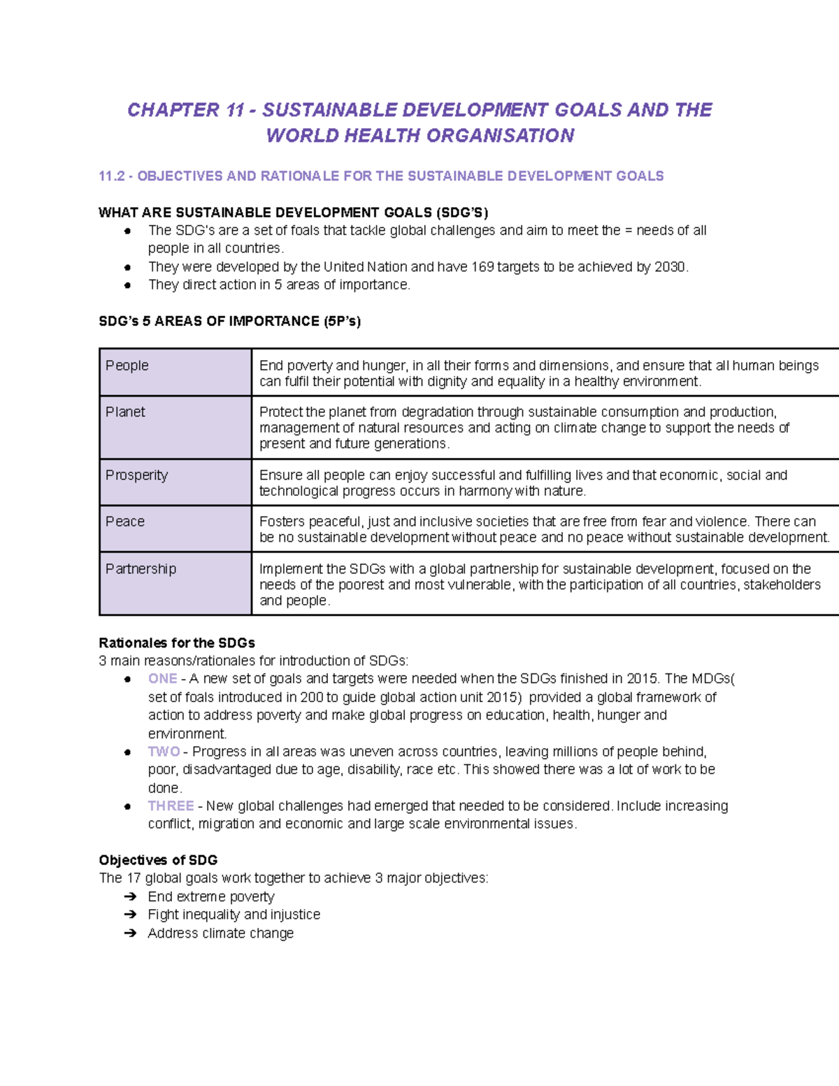 HHD Chapter 11: Sustainable Development Goals & WHO Objectives - Studocu