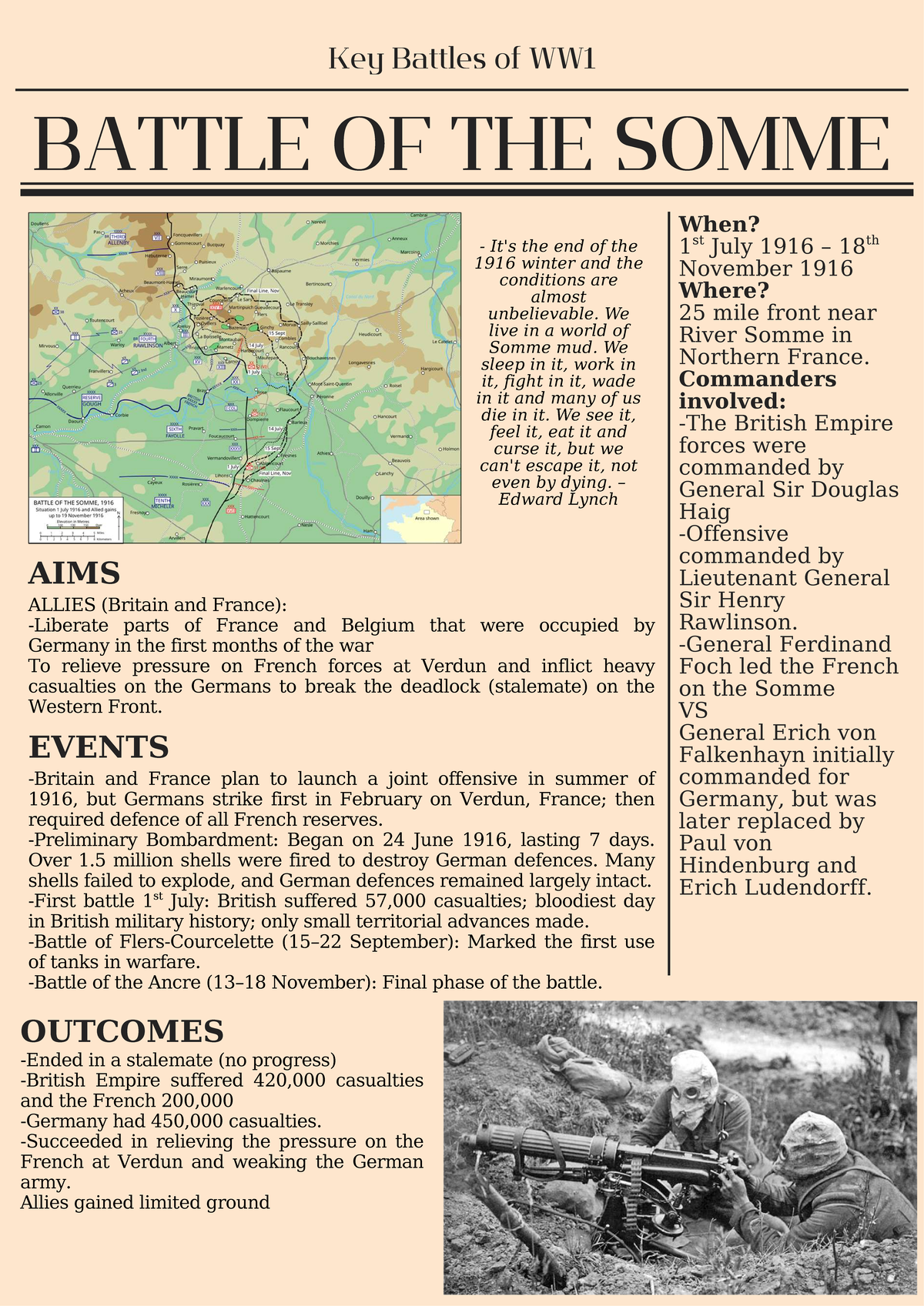 Battle of the Somme (WW1) - Key Events and Outcomes Notes - Studocu