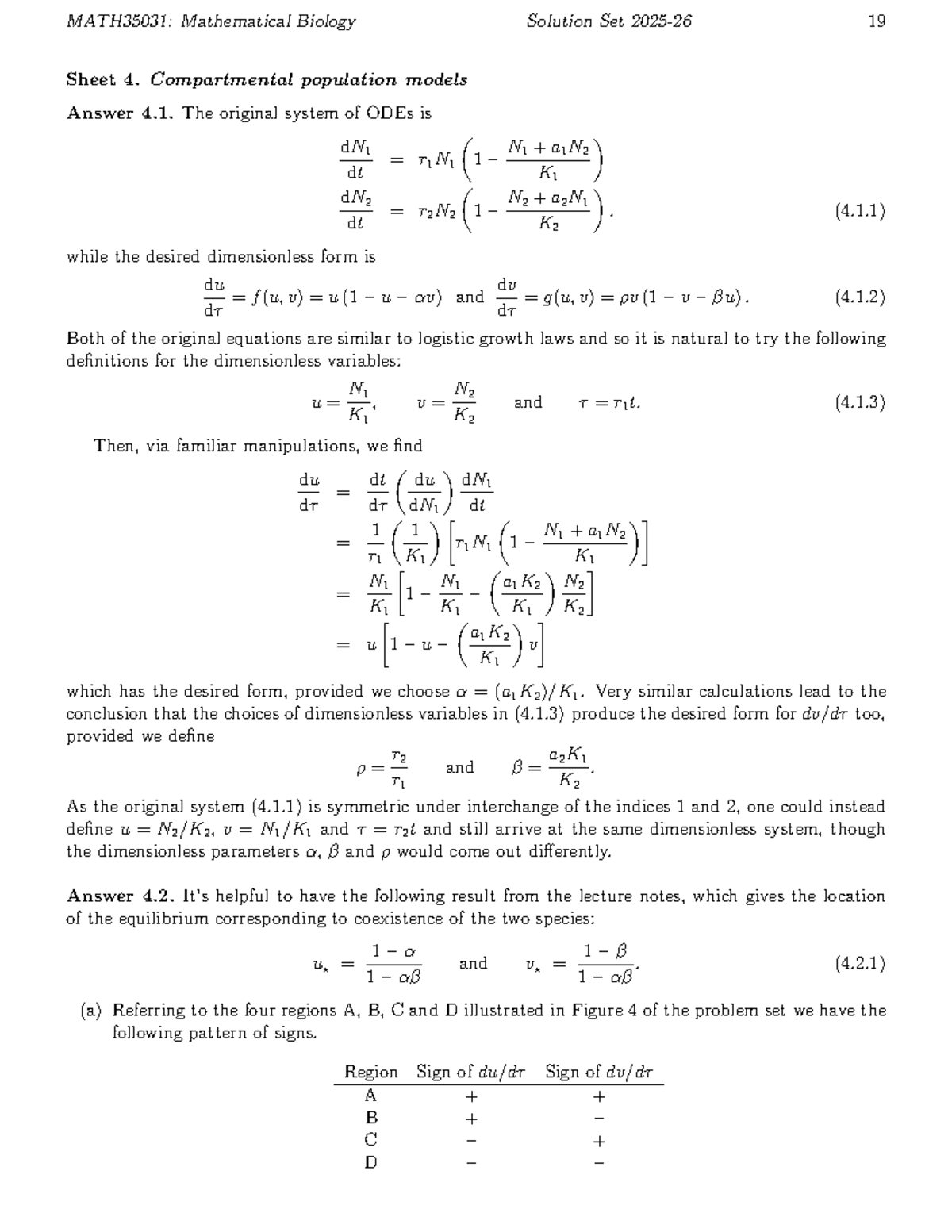 MATH35031: Mathematical Biology Solution Set 19 - Compartmental Models ...