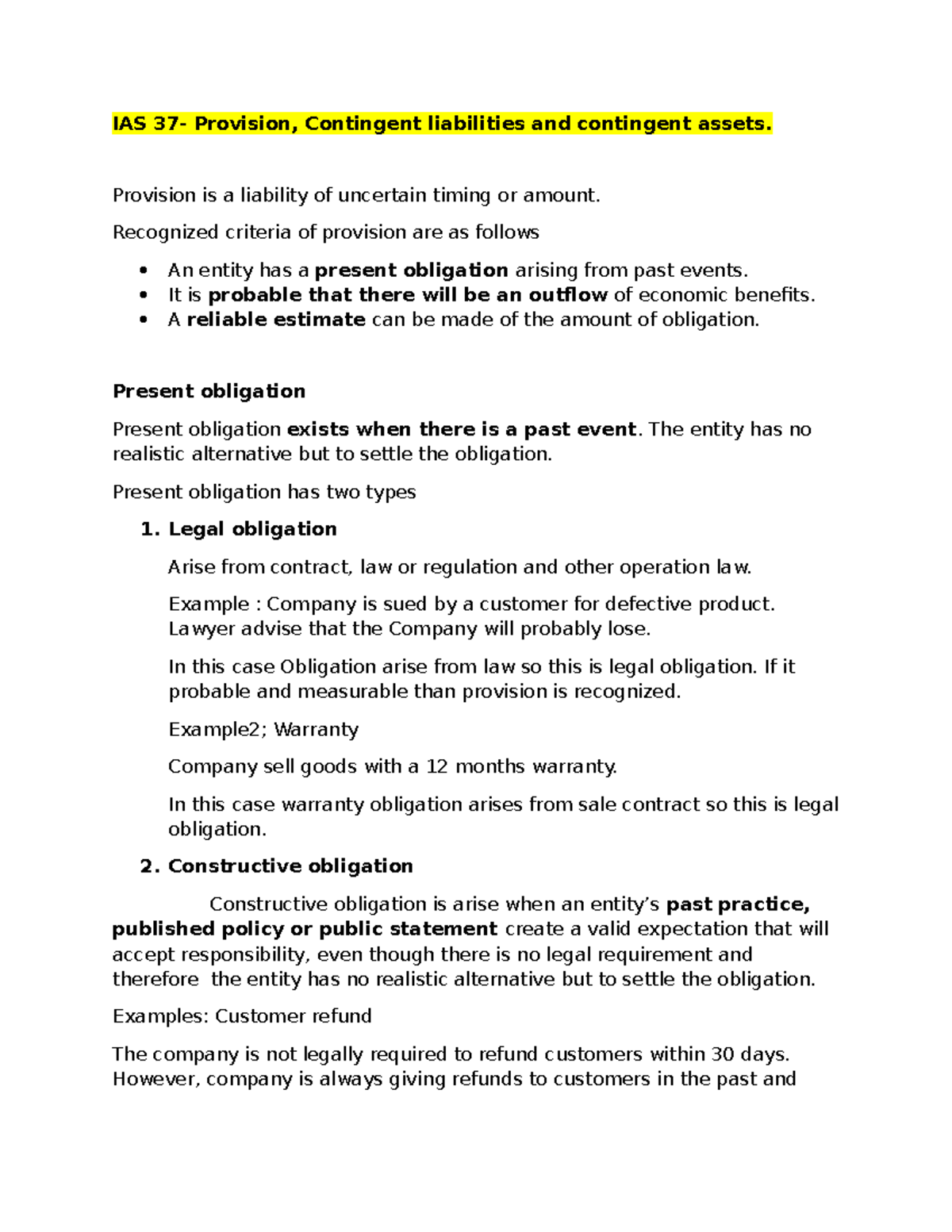 IAS 37 - Provisions, Contingent Liabilities & Assets Explained - Studocu