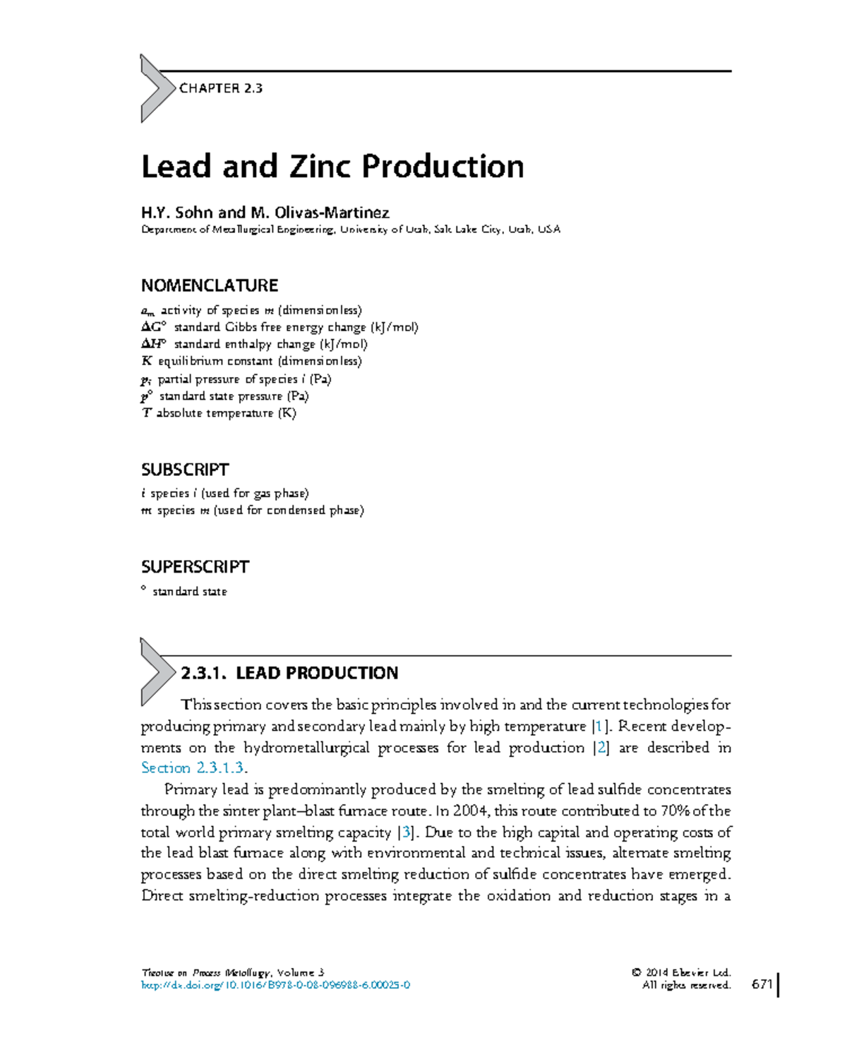 CHAPTER 2.3 Lead and Zinc Production: Principles and Technologies - Studocu